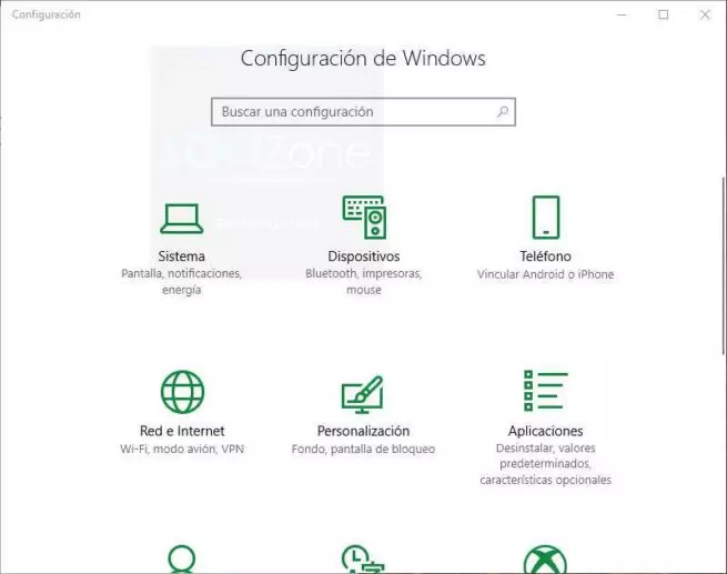 Menú de configuración Windows 10 Classic