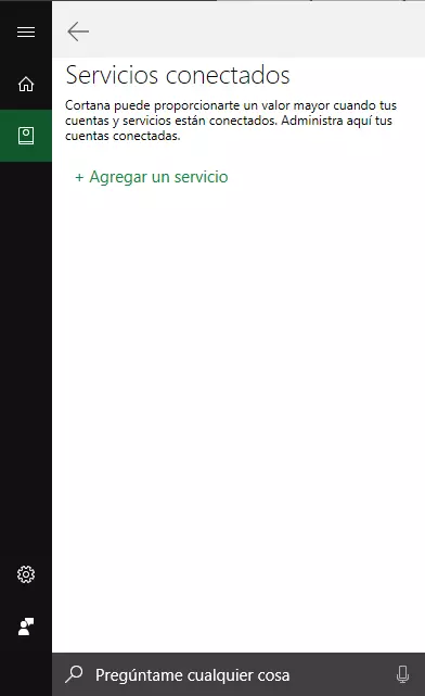 Servizos conectados de Cortana Windows 10