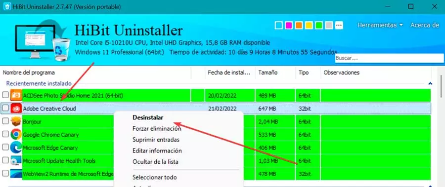 HiBit Uninstaller e tlose Adobe Creative Cloud