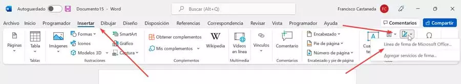 Podpisová linka aplikace Word Microsoft Office