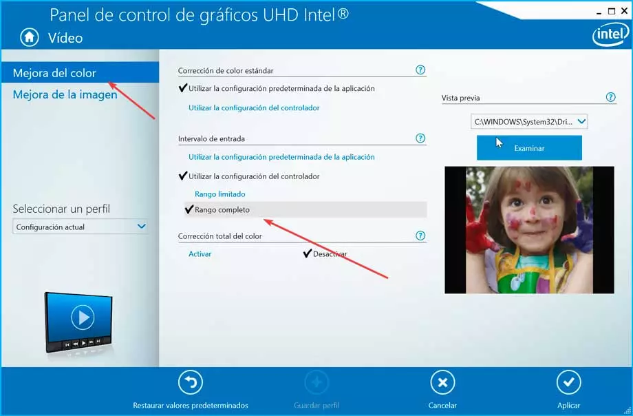 Panell de control d'Intel Rang complet