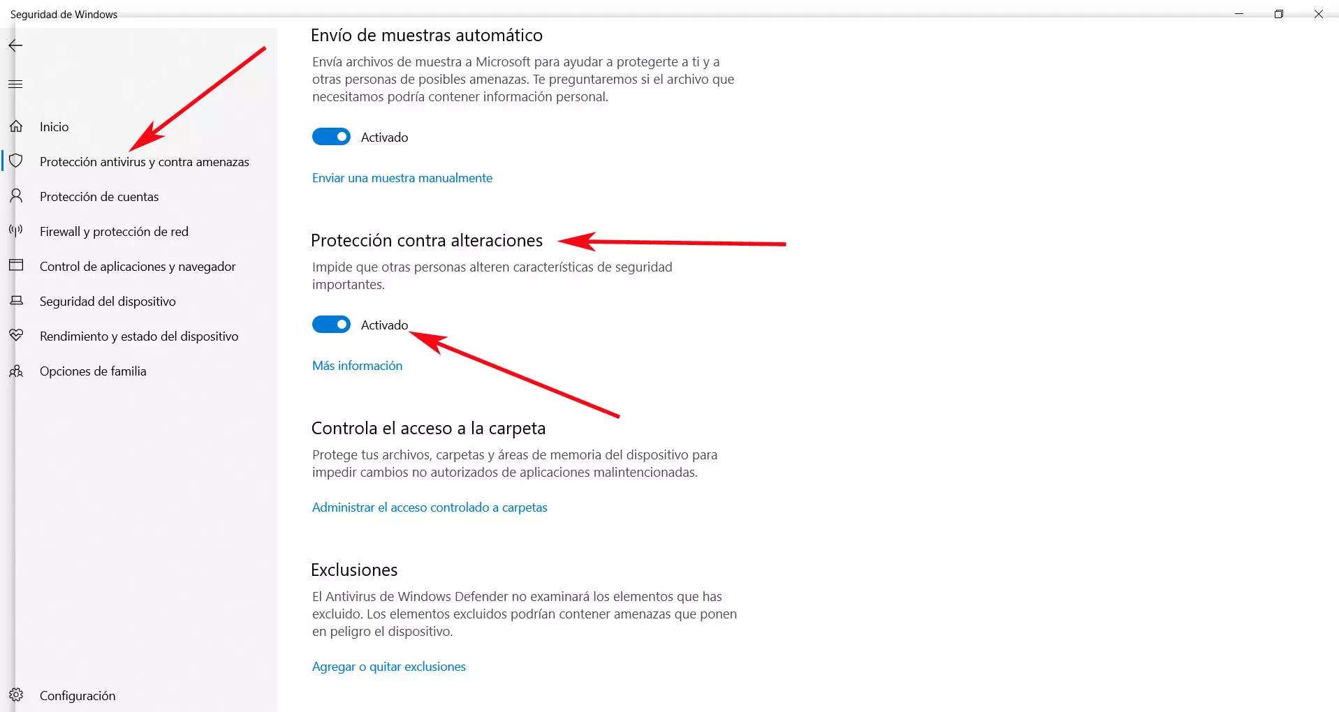 Protección contra manipulación de Windows 10