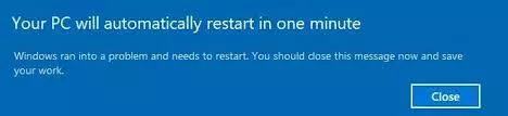 Ang PC awtomatik nga mag-restart sa usa ka minuto