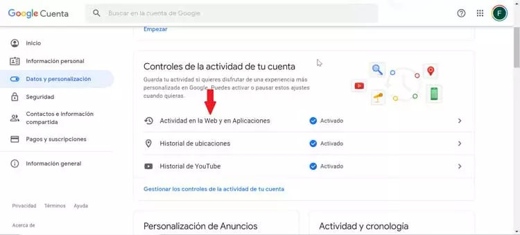 Dados e personalização do Google