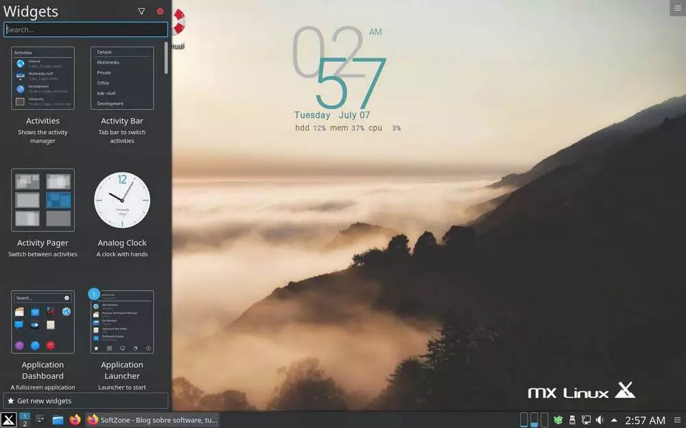 Վիդջեթներ KDE Plasma MX Linux