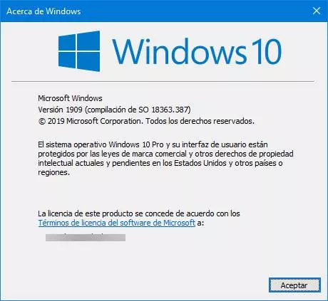 Windows 10 19H2 version 1909