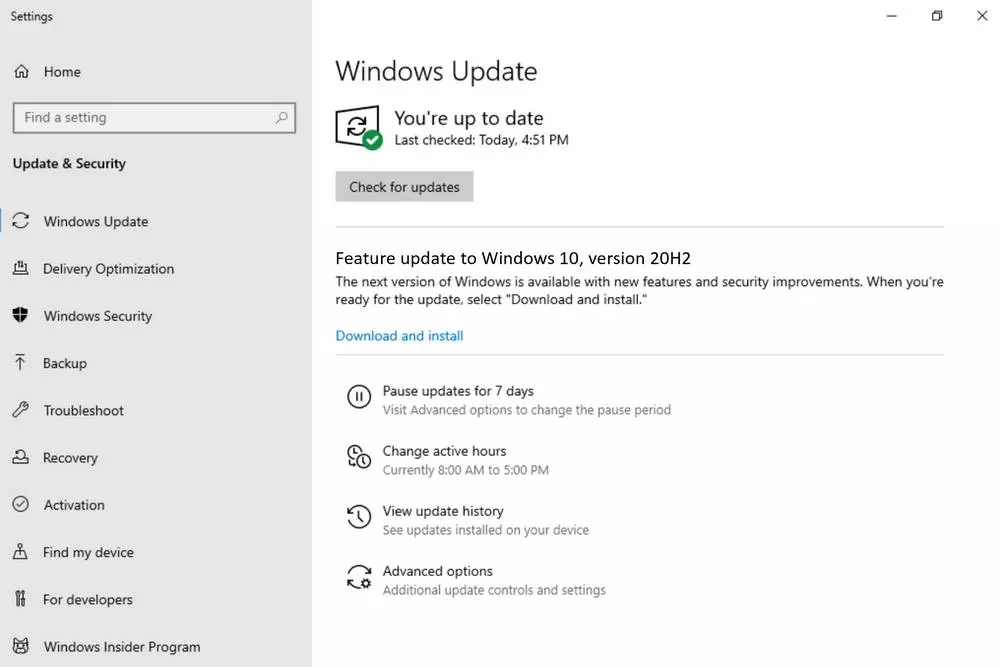 Aktualisieren Sie auf Windows 10 20H2