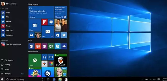 Windows 10, desktop lan Cortana