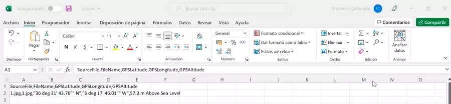 Excel dades GPS duna imatge