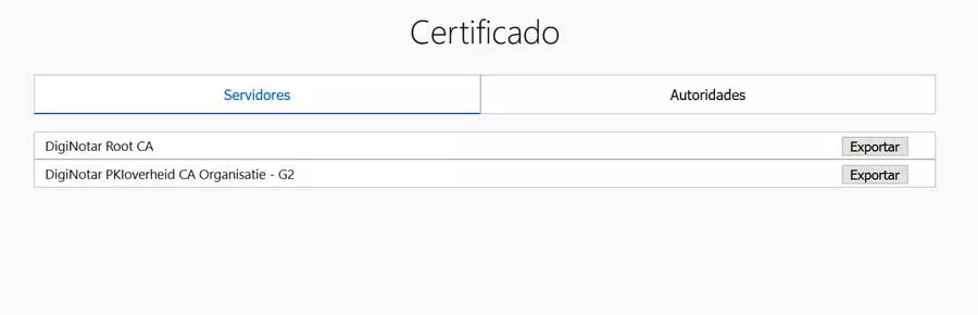 Stran s certifikati Firefox