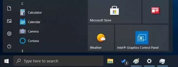 Ŝveba startmenuo Windows 10 21H2