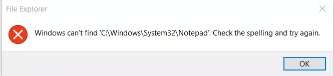 Eroare de notepad Windows 10