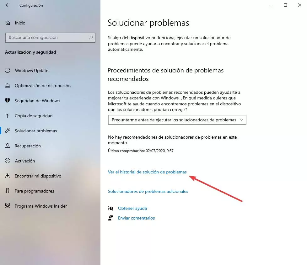 Istoricul de depanare Windows 10