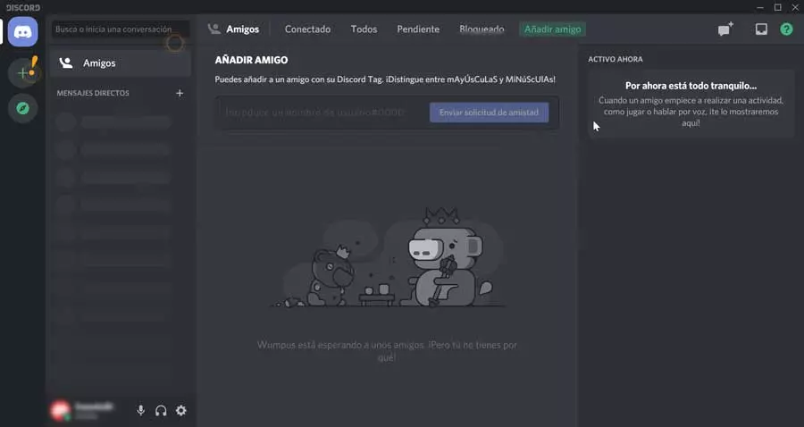 Discord ĉefa menuo