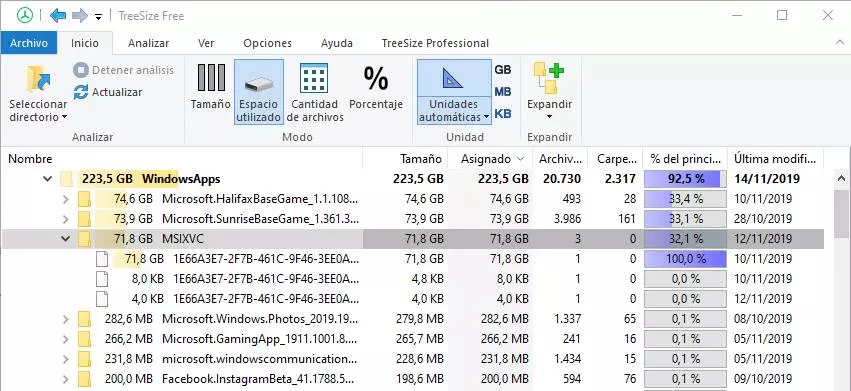 TreeSize - MSIXVC ئىگىلىۋالغان بوشلۇق