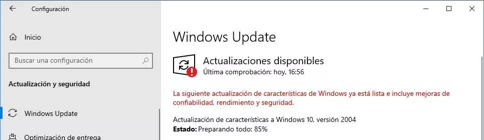 Windows 10 2020 წლის მაისის განახლება Windows Update-ზე