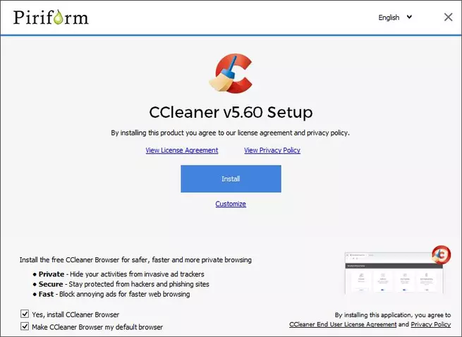 CCleaner 5.60 ਇੰਸਟਾਲ ਕਰੋ