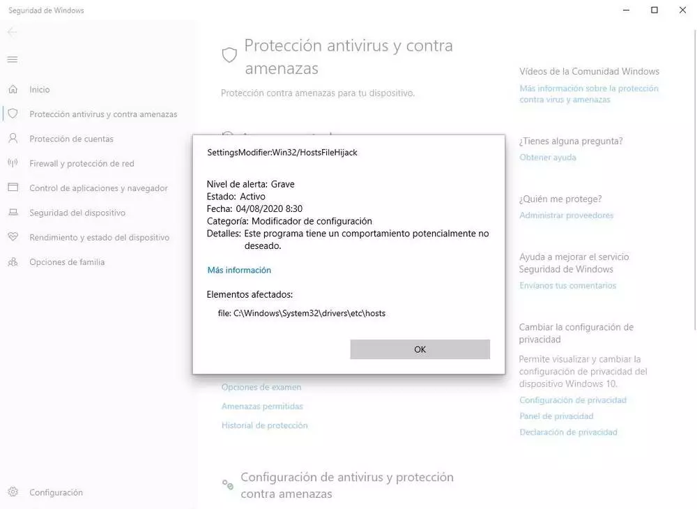 Windows Defender inazuia HOSTS Windows 10