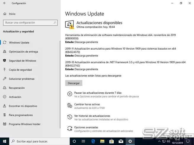 Windows 10 1909 супраць 1507 - Windows Update 1909