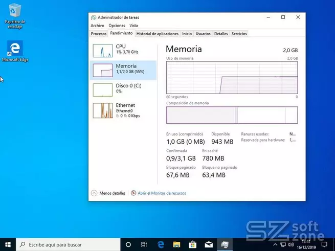 Windows 10 1909 супраць 1507 - ram 1909