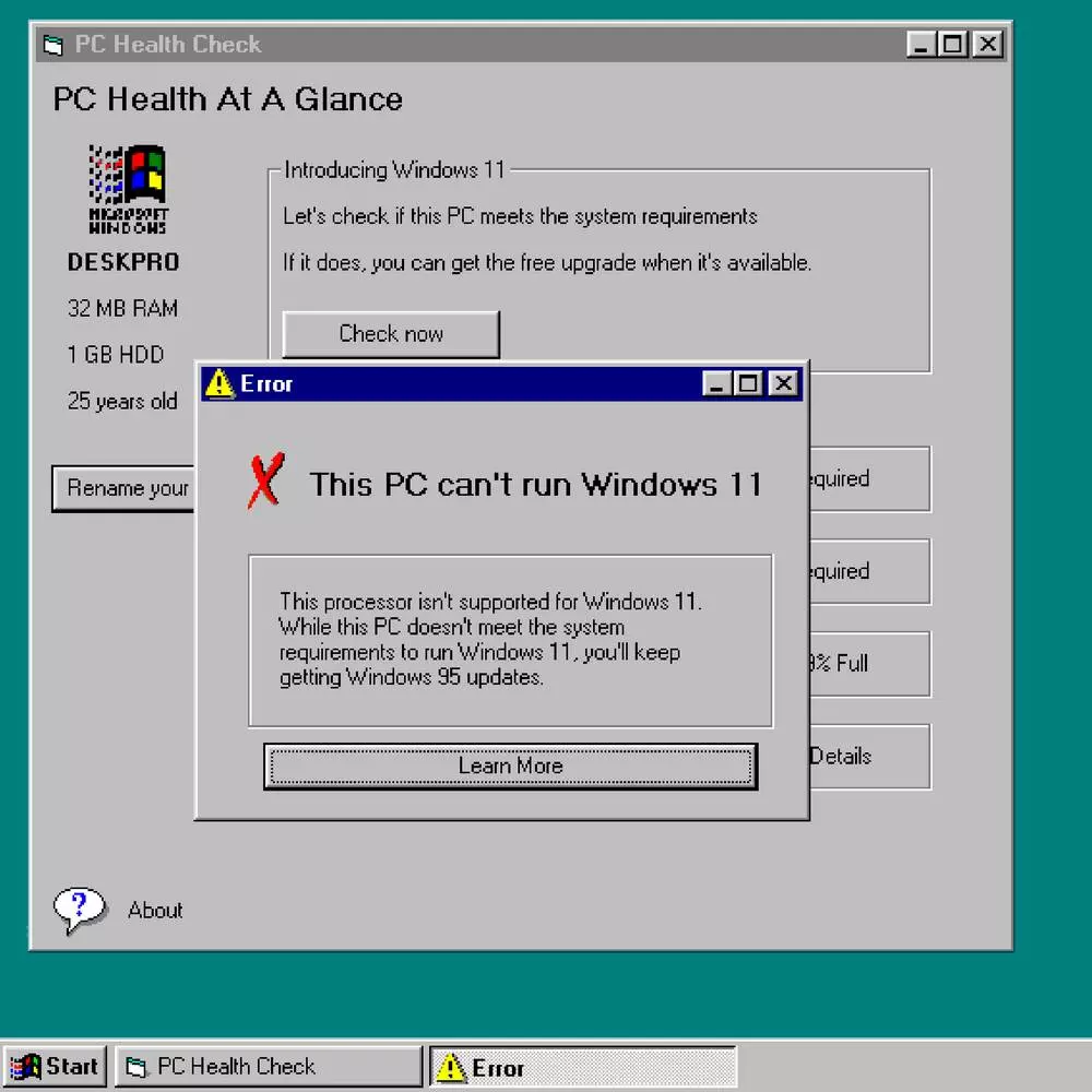 خطأ Windows 95 في تحديث Windows 11