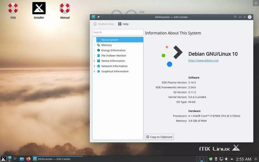 MX Linux KDE informācija