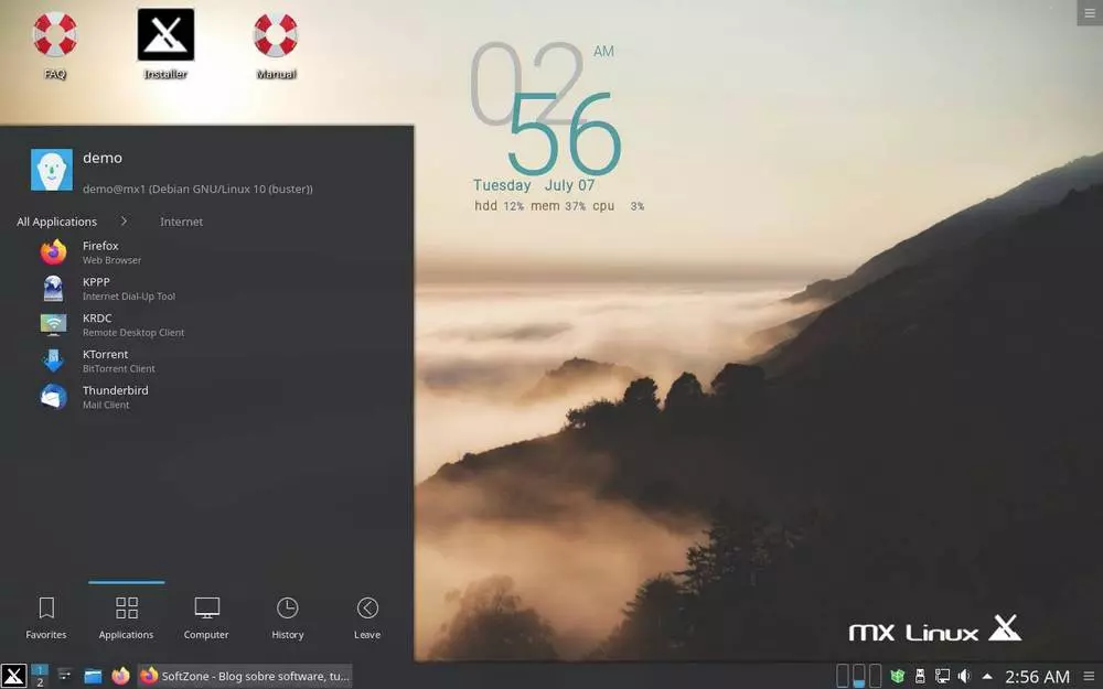 Izvēlņu programmas MX Linux KDE