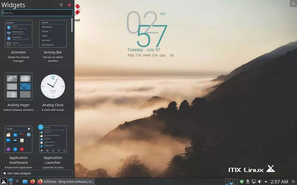 విడ్జెట్లు KDE ప్లాస్మా MX Linux