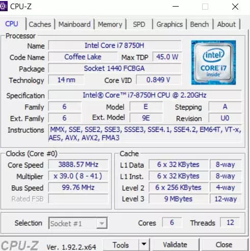 CPU Z interface
