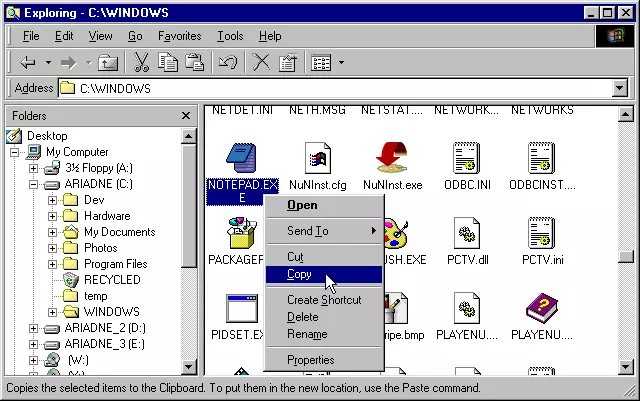Windows 95 fitxategien arakatzailea
