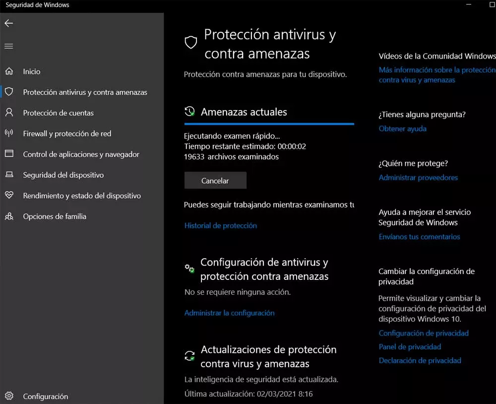 examen Windows Defender