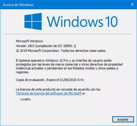 Windows 10 Insider Preview version 18985