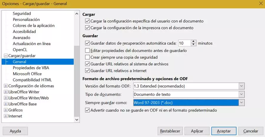 LibreOffice Writer formatını Word-ə dəyişir