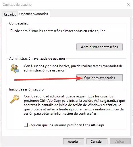 Opcions d'usuaris avançades de Windows 10