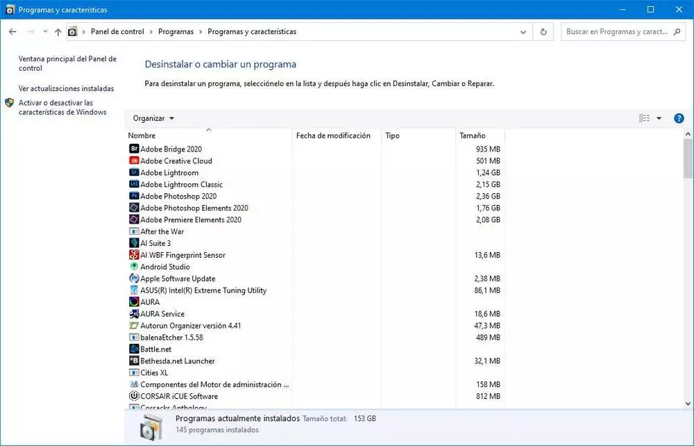 Desinstalar programas Painel de controle do Windows 10
