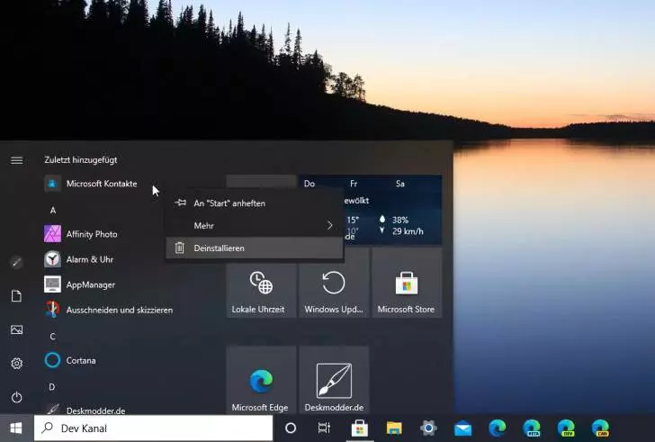 Uninstall Contacts Windows 10 21H1