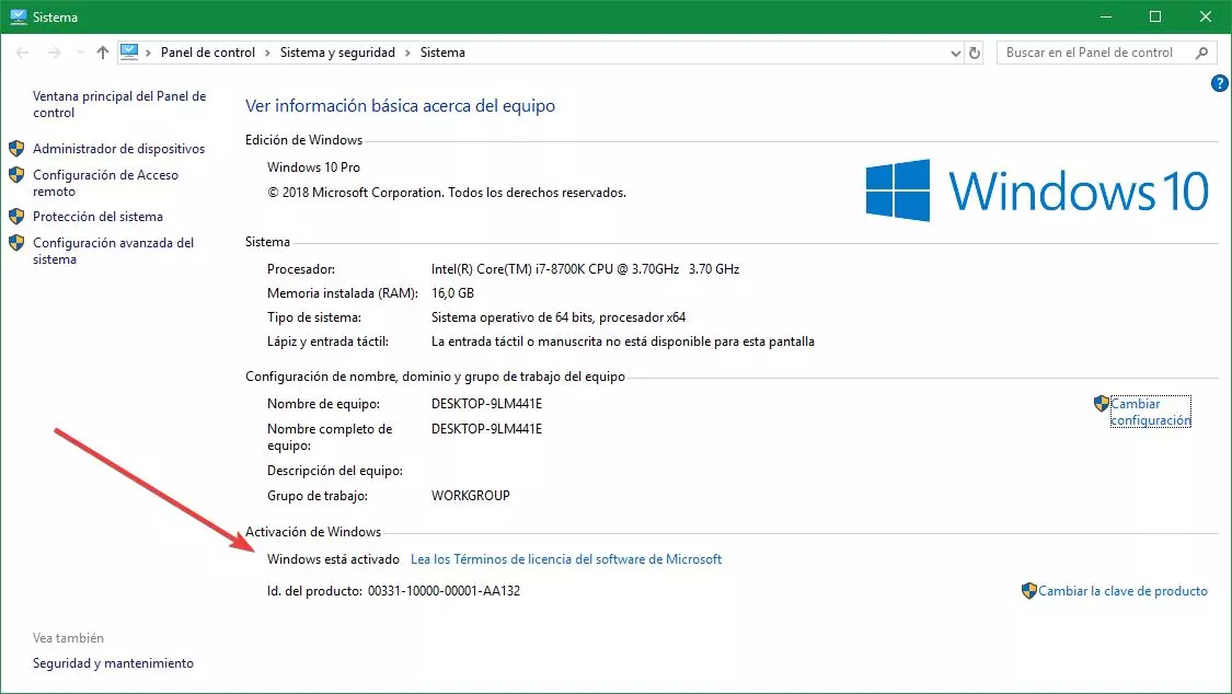 État de la licence Windows 10