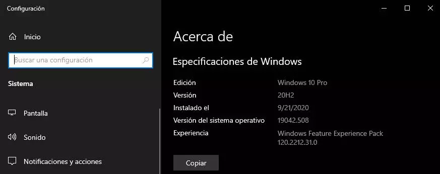 version Windows 10 oktober 2020
