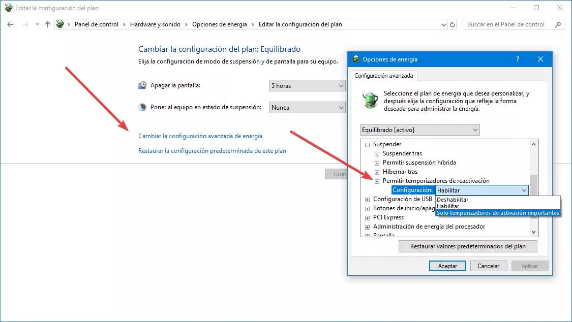 Gevorderde kraginstellings Windows 10 - Deaktiveer timers