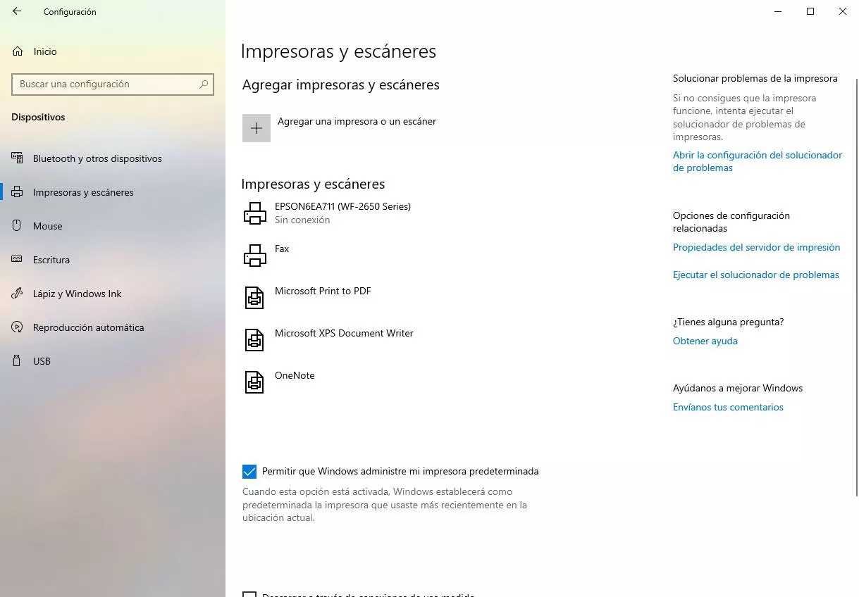 Llista d'impressores instal·lades al Windows 10