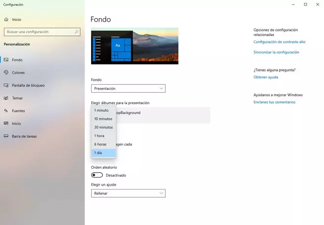 Kies hoe gereeld om die muurpapier in Windows 10 te verander