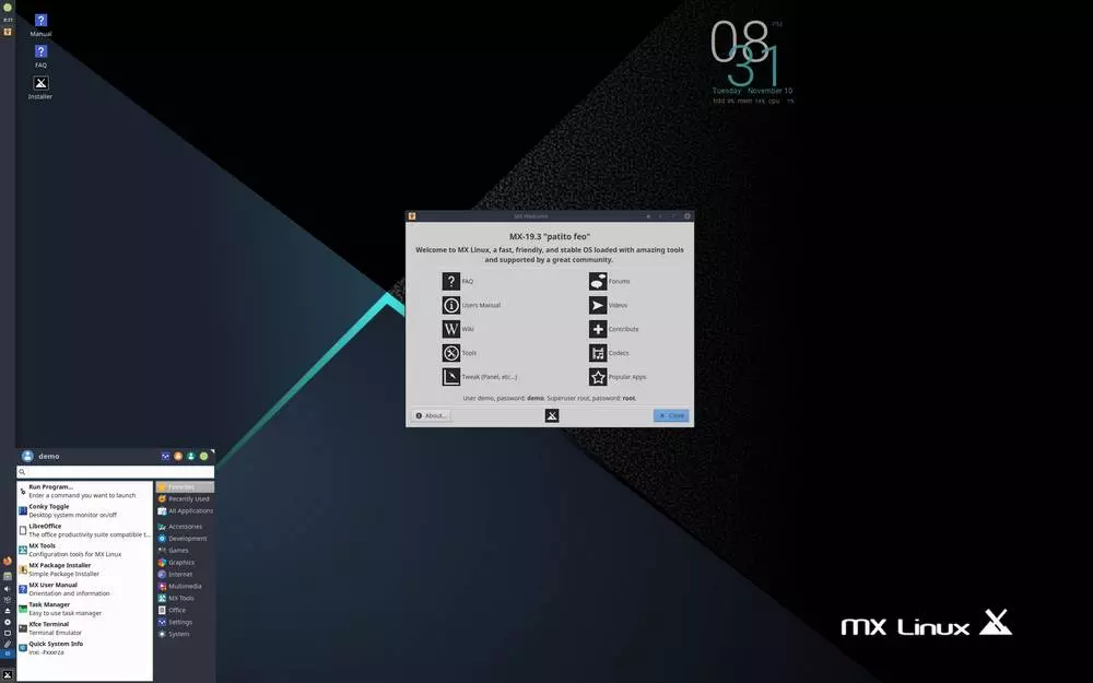 MX Linux эш өстәле 19.3