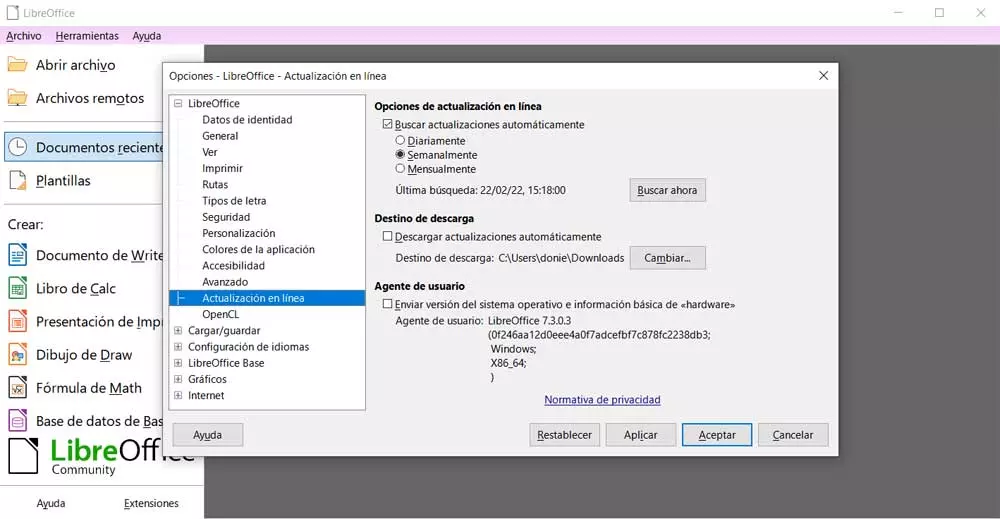 Mise à jour en ligne de LibreOffice