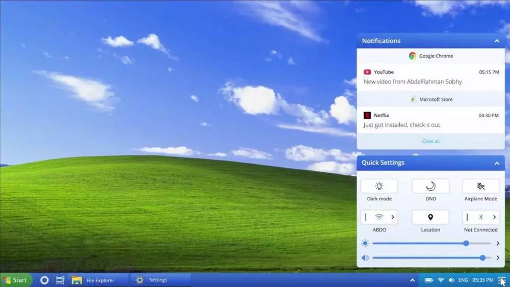 Windows XP Édition 2021 - centre d'action
