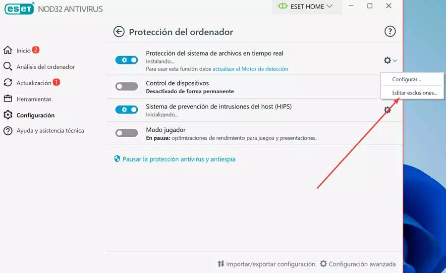 ESET बहिष्करण संपादित करें