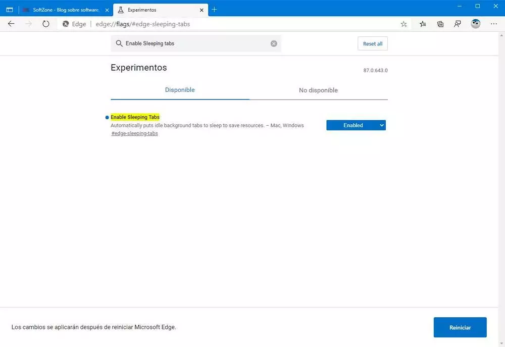 Aktivera flagga Sleeping Tabs Edge