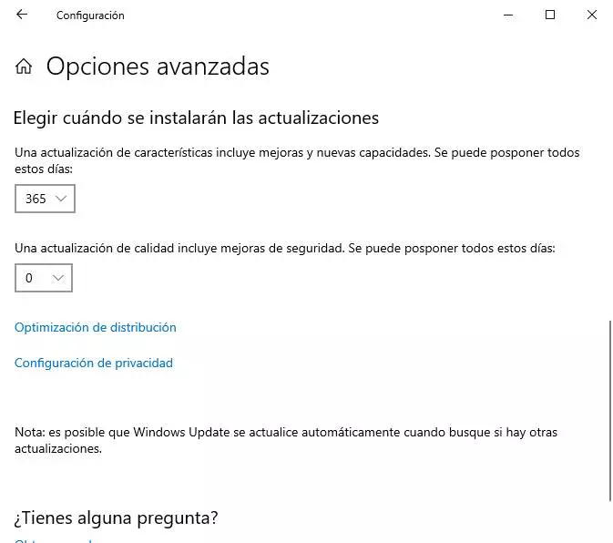 Отложить обновление функций Windows 10