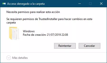 Hitilafu ya ruhusa ya kufuta folda Windows 10