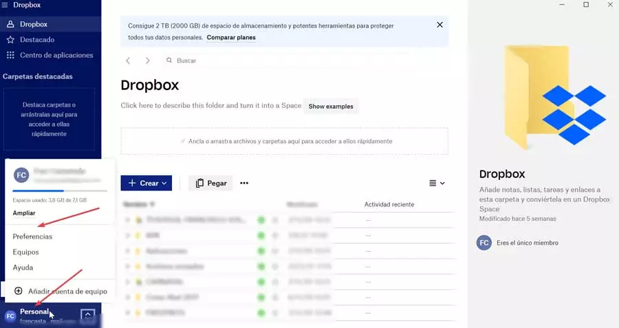 dropbox preferencije