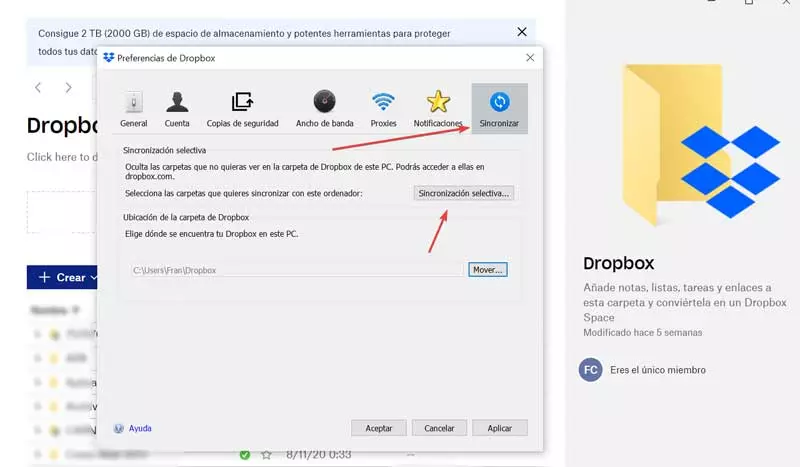 dropbox selektivna sinhronizacija